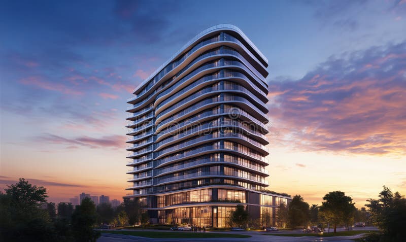 Modern Architectural Design of a Sleek High-rise Building at Sunset ...