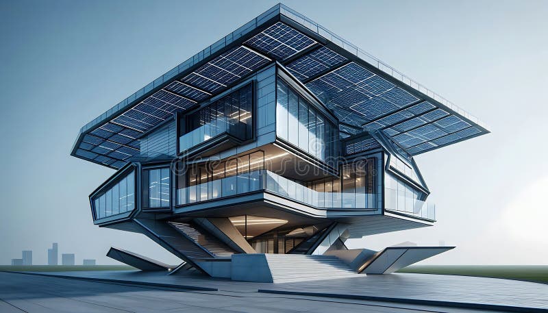 Modern Architectural Design with Solar Panels Stock Illustration ...