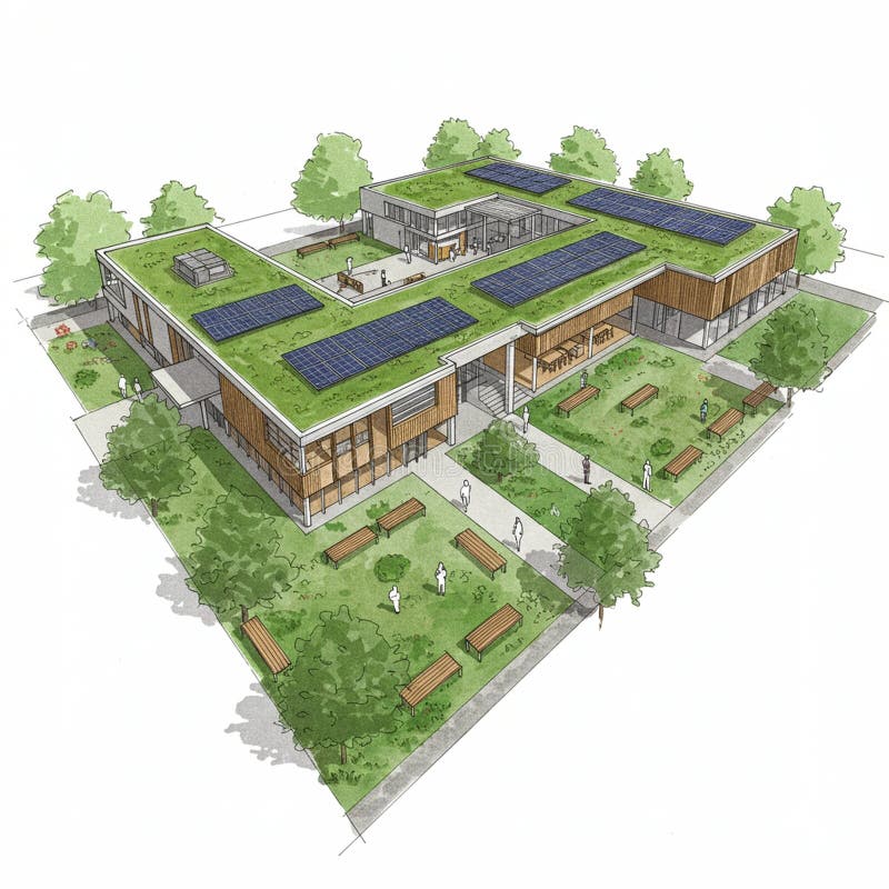 Modern Architectural Design of a Sustainable Building Features a Flat ...