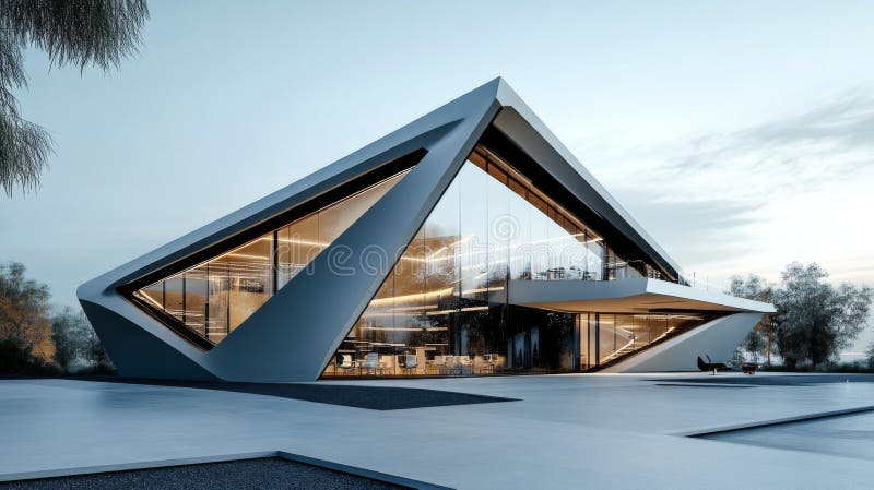Modern Architectural Design of a Triangular Glass and Concrete Building ...