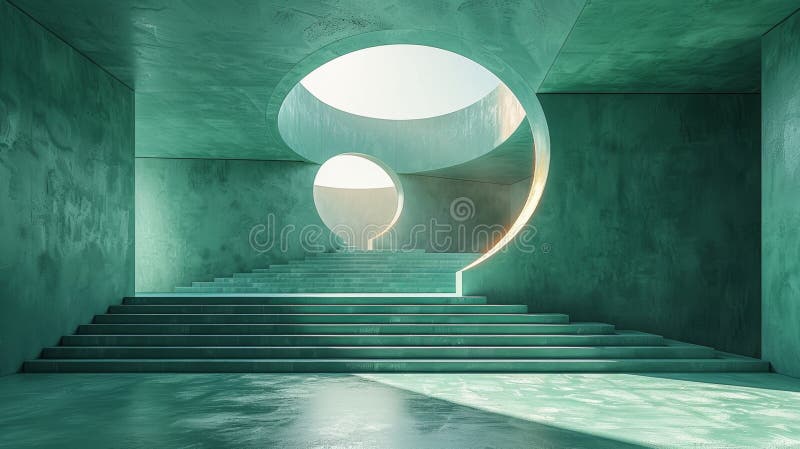 Modern Architectural Design with Turquoise Staircase and Circular ...