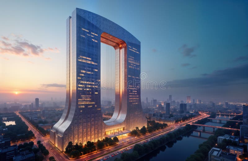 Modern Architectural Design of Unique Building. Massive Structure with ...