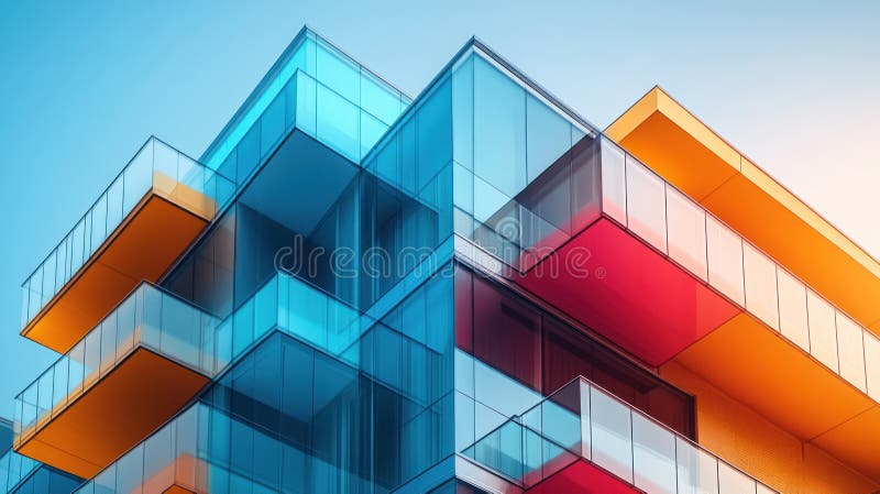 Modern Architectural Design with Vibrant Colors and Glass Layers ...