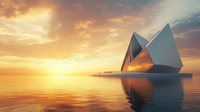 Modern Architectural Design by the Water at Sunset with Dramatic Clouds ...