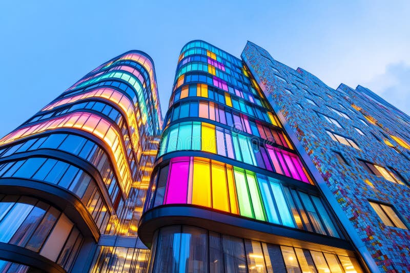 Modern Architectural Design with Wavy Glass Facade Stock Photo - Image ...