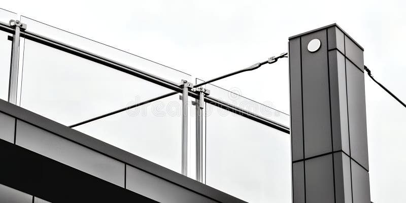 Modern Architectural Detail Glass Railing Metal Structure and Cable ...