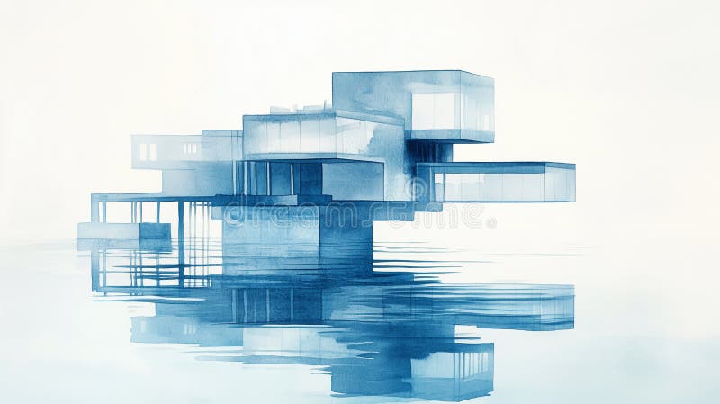 Modern Architectural Drawing of a Futuristic Structure Composed of ...