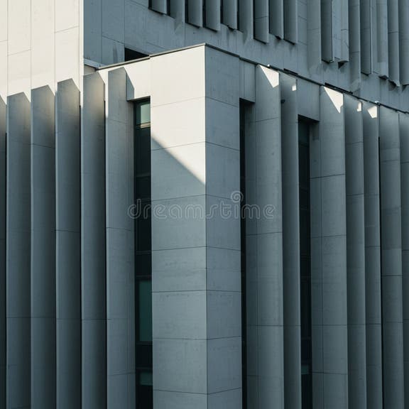 Modern Architectural Facade Featuring Vertical Concrete Panels with ...