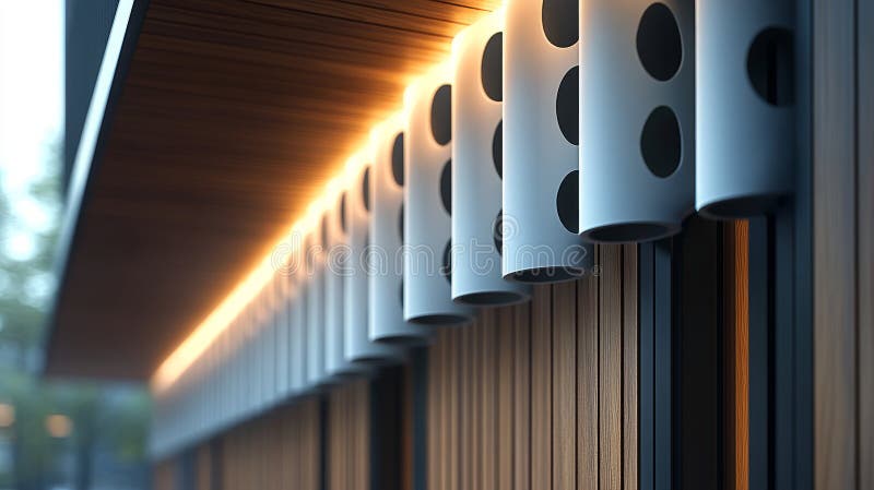 Modern Architectural Facade with Geometric Patterns and Illumination ...