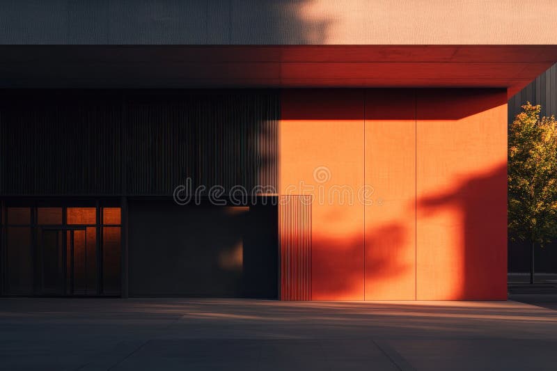Modern Architectural Facade with Sunlit Shadows at Dusk Stock ...