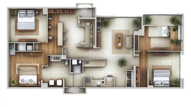 Modern Architectural Floor Plan of a Spacious Apartment with Detailed ...