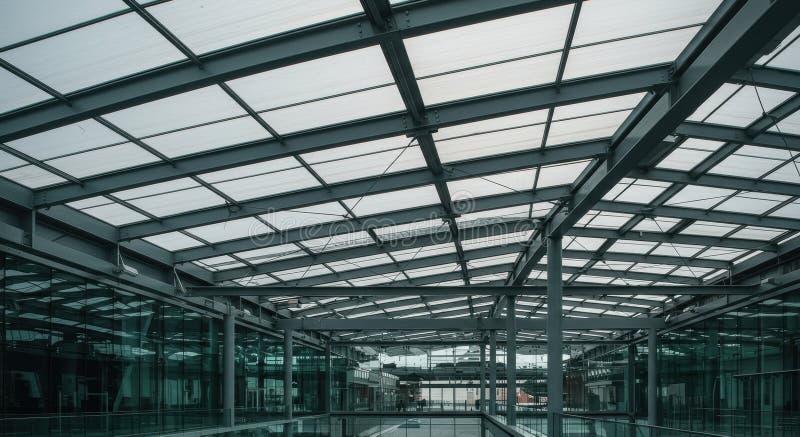 Modern Architectural Glass Ceiling Structure in Industrial Interior ...