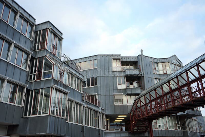 Modern Architectural Gray Building with the Overpass Side View Stock ...