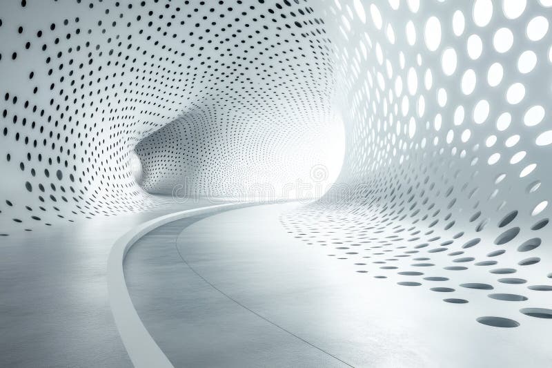 Modern Architectural Hallway with Curved Design and Perforated Walls ...