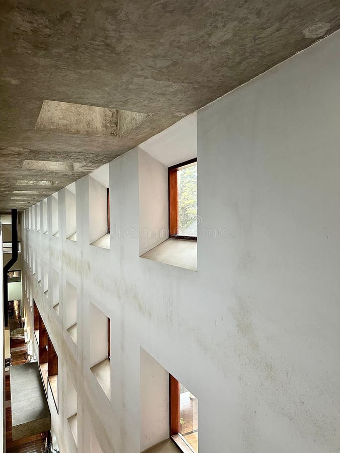 Modern Architectural Concrete and White Wall Wil Windows Stock Photo ...