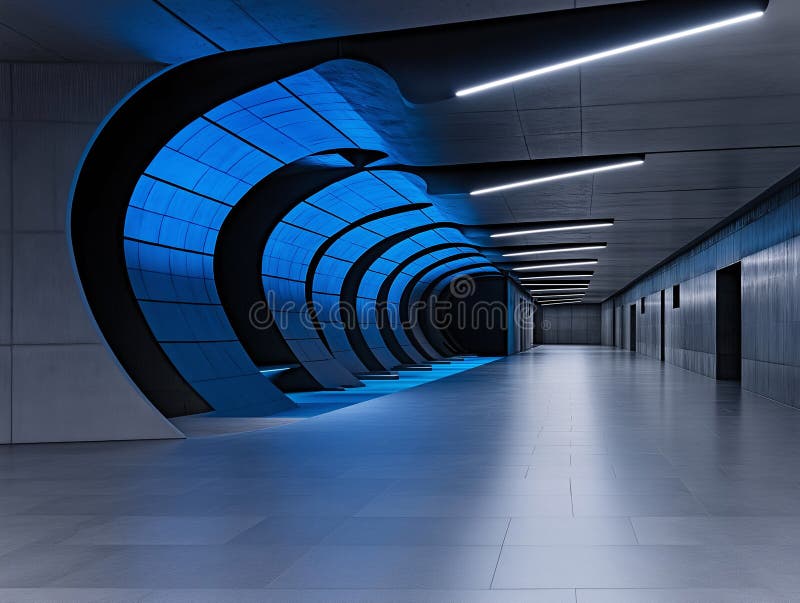 Modern Architectural Hallway Featuring Striking Blue Lighting Design ...