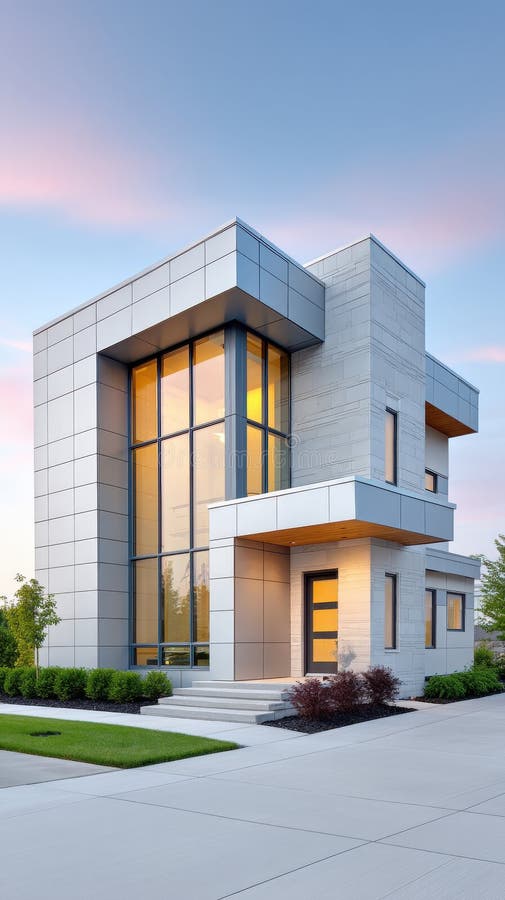 Modern Architectural Home with Clean Lines and Large Windows Stock ...