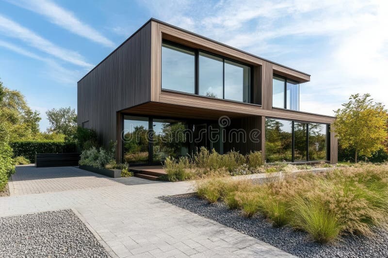 Modern Architectural Home with Large Windows and Landscaped ...