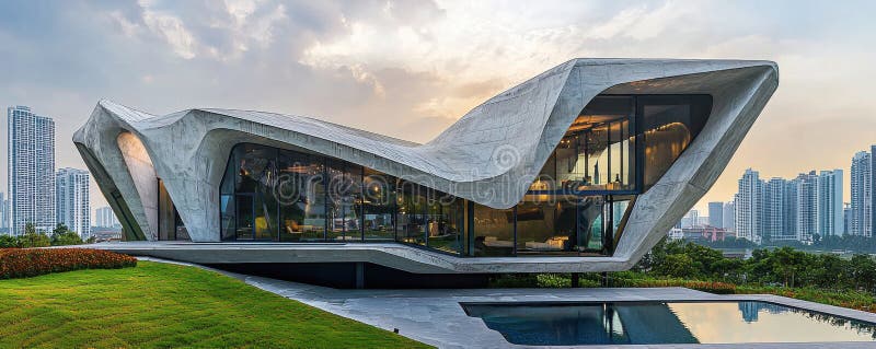 Modern Architectural House with Angular Design and Pool Overlooking ...