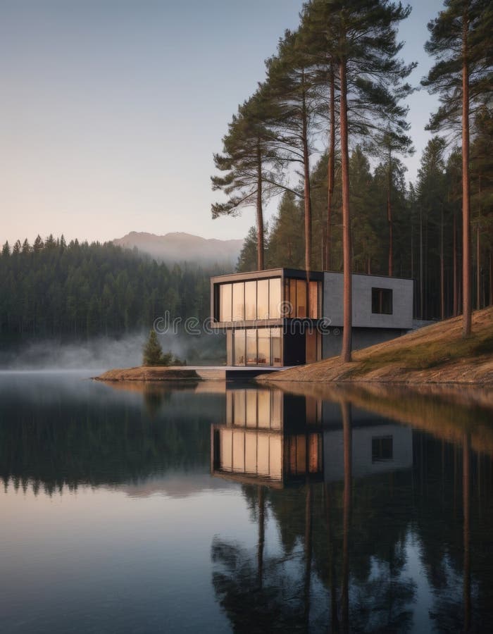 Tranquil Modern House Nestled Towering Trees Stock Photos - Free ...