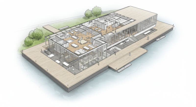 Modern Architectural Illustration Depicting a Floating Building on ...