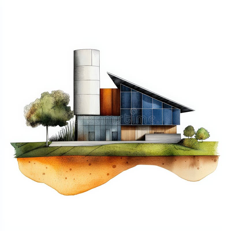 Modern Architectural Illustration Featuring a Sleek Structure with ...