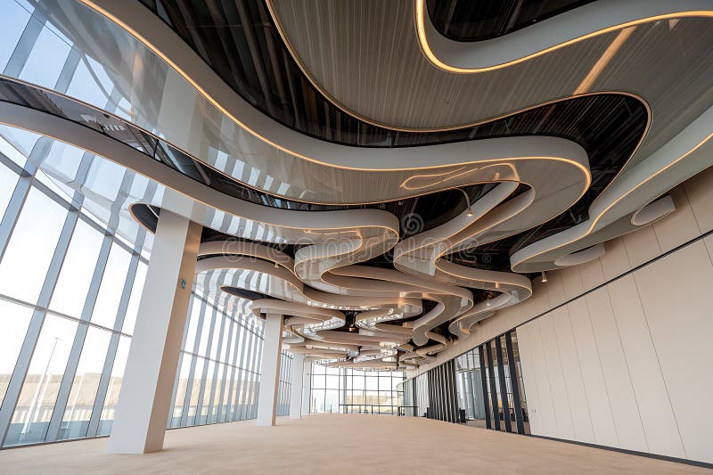 Modern Architectural Interior with Abstract Wave Ceiling Design Stock ...