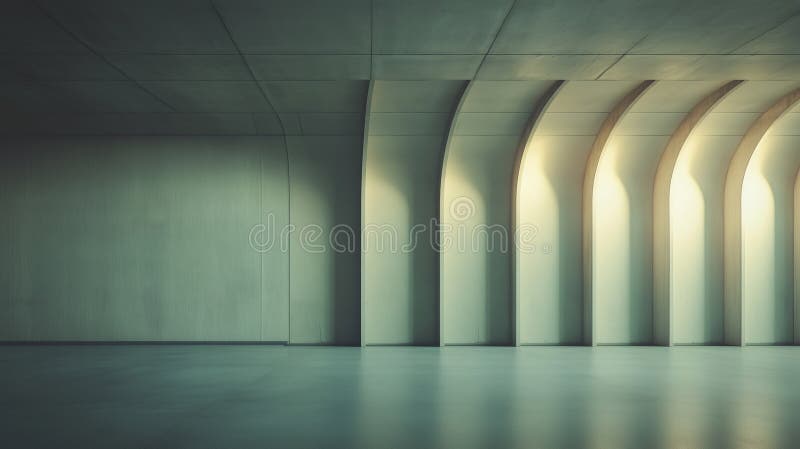 Modern Architectural Interior with Curved Concrete Walls and Dramatic ...