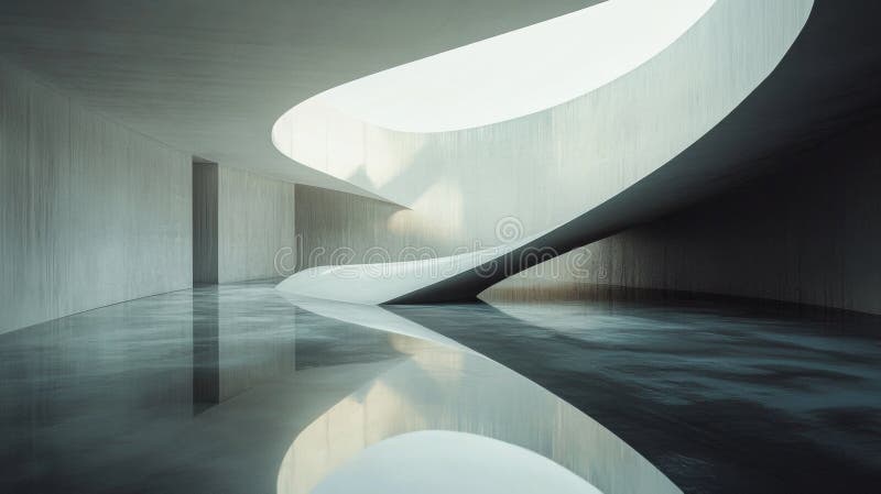 Modern Architectural Interior with Curved Design and Reflections Stock ...