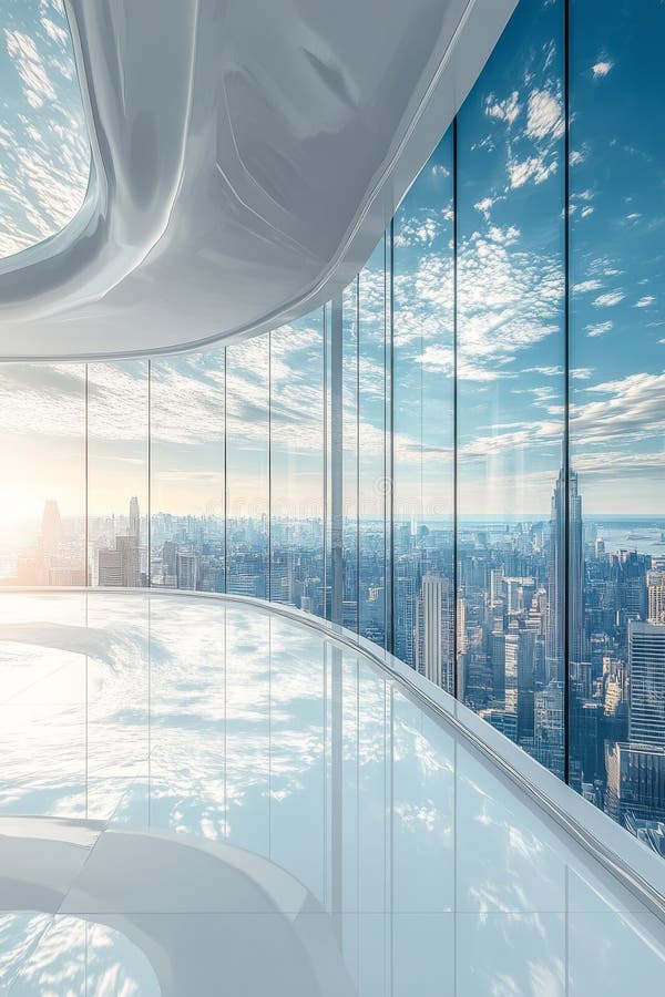 Stunning Panoramic City Skyline View Modern Windows Bright Sunny Day ...