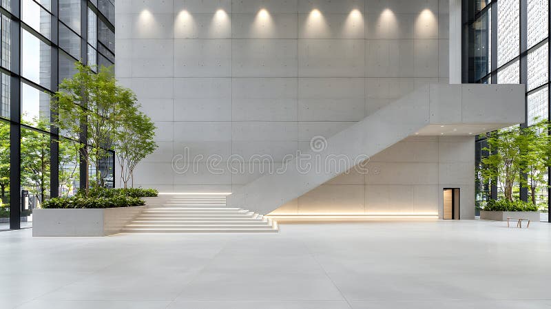 Modern Architectural Interior with Stairs, Plants, and Architectural ...