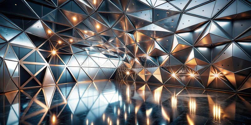 Modern Architectural Interior with Geometric Metallic Walls and ...