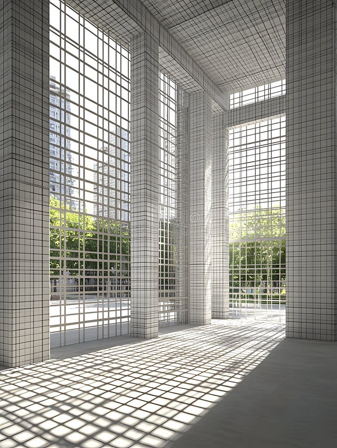 Modern Architectural Interior with Grid Patterns Stock Photo - Image of ...