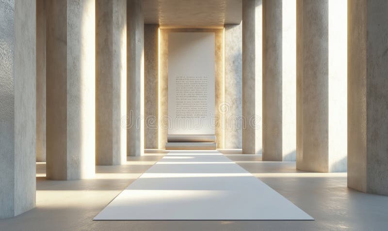 Modern Architectural Interior with Illuminated Columns and Minimalist ...