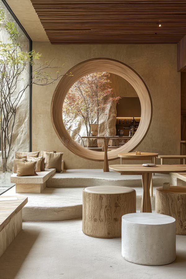 Modern Architectural Interior with Natural Tones and Circular Design ...