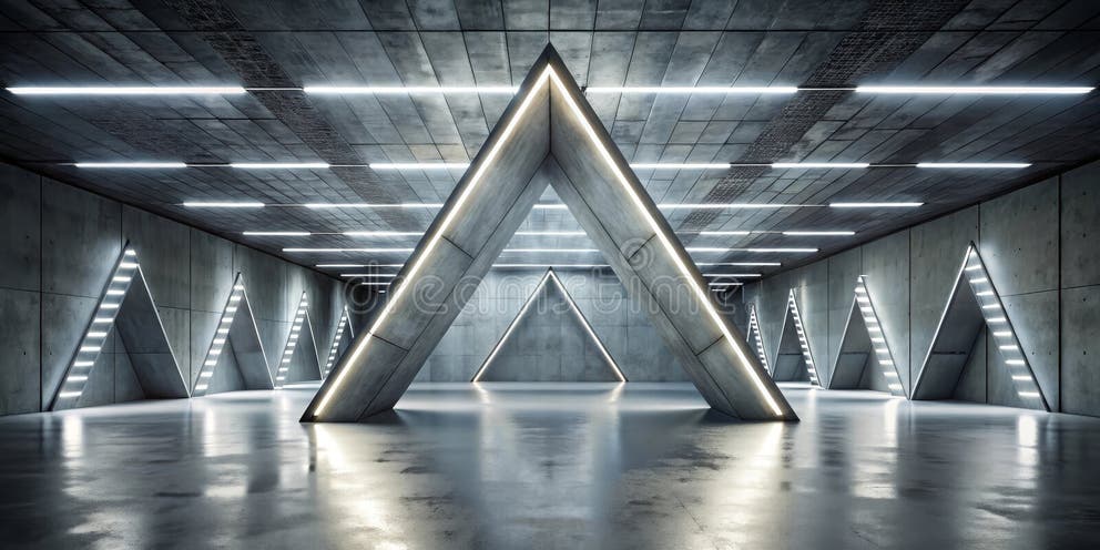 Modern Architectural Interior with Triangular Concrete Structures and ...