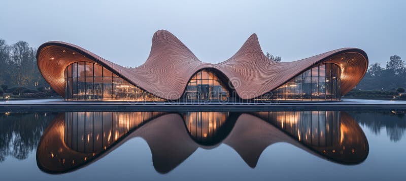 Modern Architectural Marvel a Building with a Wavy Roofline Reflected ...