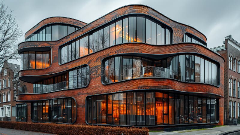 Modern Architectural Marvel with Curved Facade and Large Windows in ...