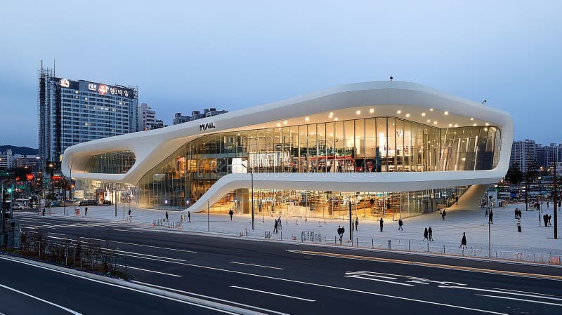 Modern Architectural Marvel, Futuristic Building with Curved Facade in ...