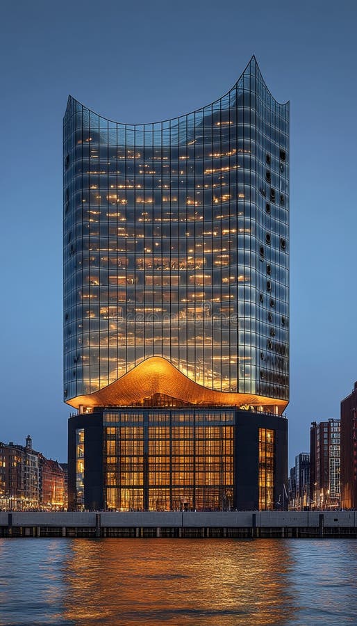 Modern Architectural Marvel Illuminated Concert Hall Reflecting in ...