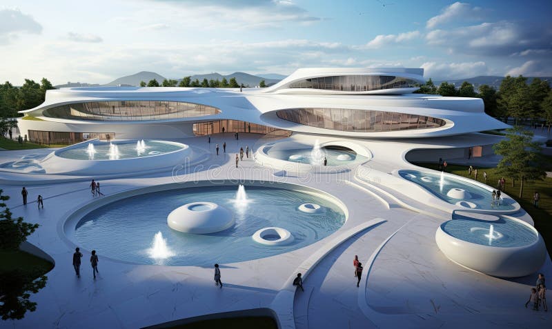 A Modern Architectural Marvel with a Mesmerizing Fountain in the ...