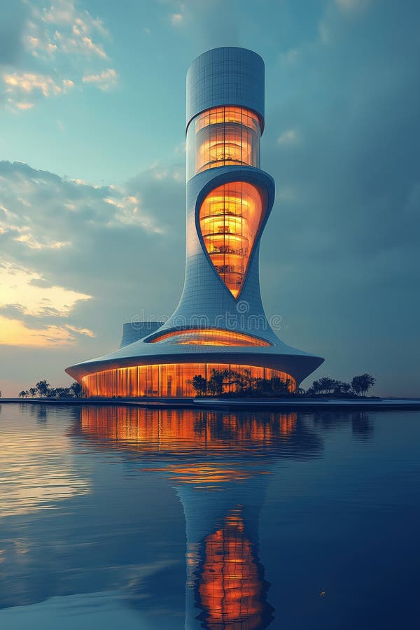 Modern Architectural Marvel with Reflections on Tranquil Water at ...