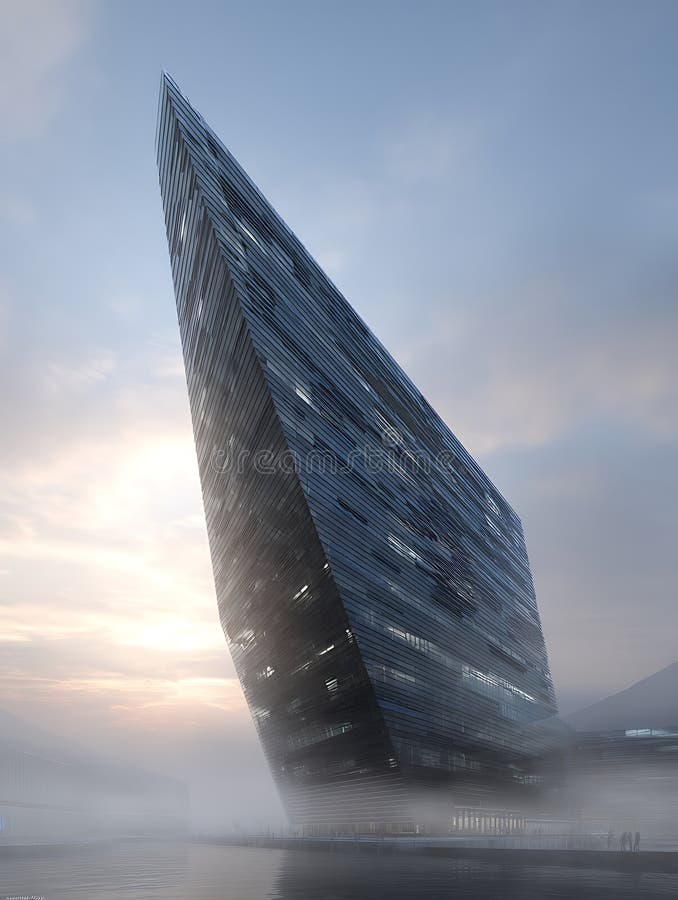 Modern Architectural Marvel Sleek Building by the Water at Dawn Stock ...