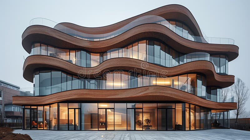 Modern Architectural Marvel with Wavy Facade Surrounded by Urban ...