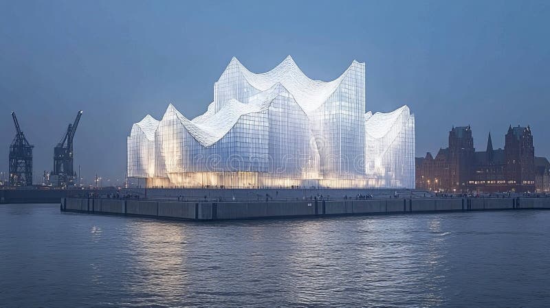 Modern Architectural Masterpiece, Illuminated Concert Hall on the ...