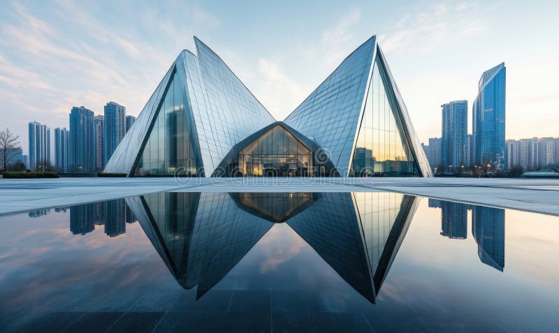 Modern Architectural Masterpiece with Reflective Water, Striking ...