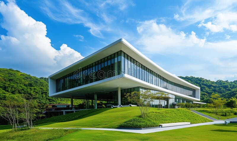 Modern Architectural Masterpiece with Sleek Design and Lush Green ...