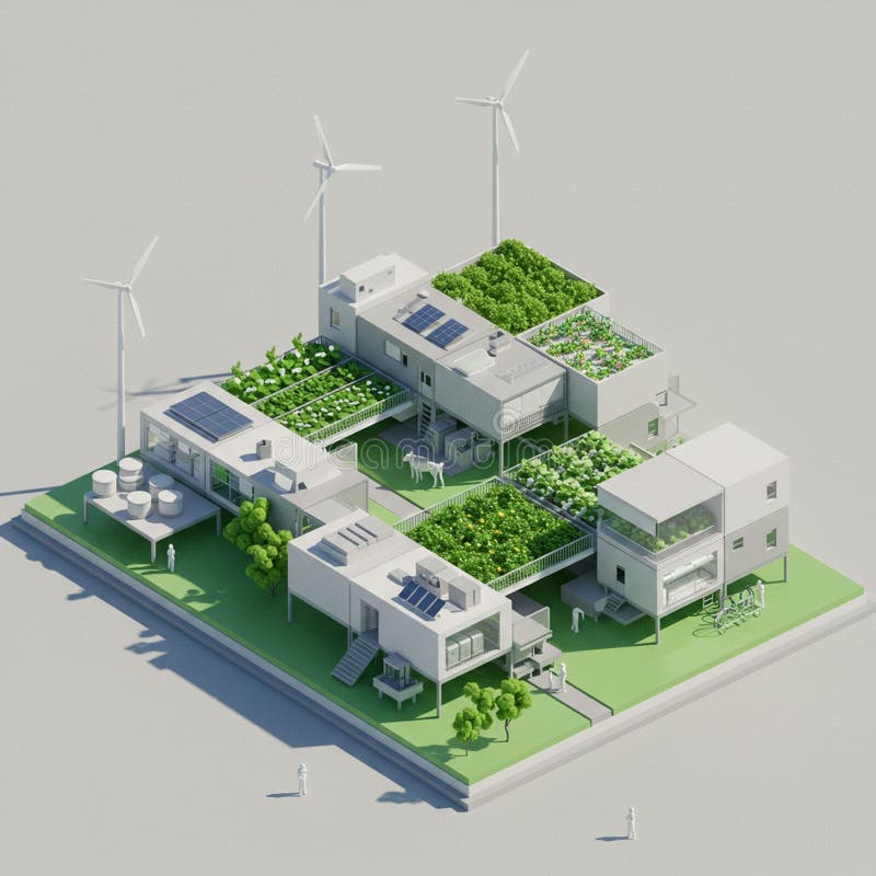 Modern Architectural Model Featuring Sustainable Housing with Flat ...