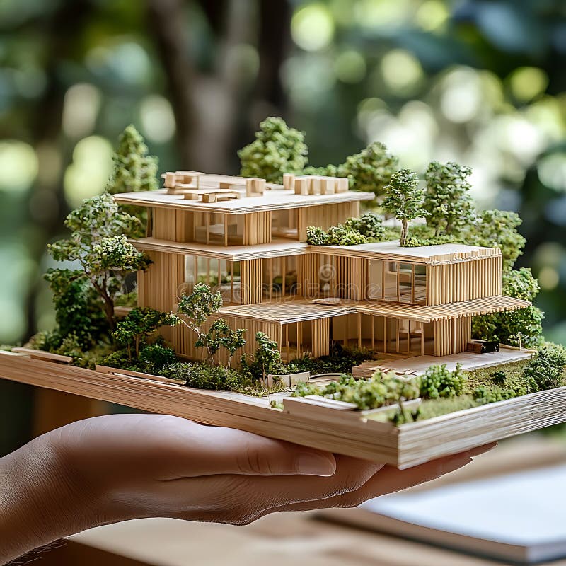 Modern Architectural Model Hand Surrounded Greenery Nature Stock Photos ...