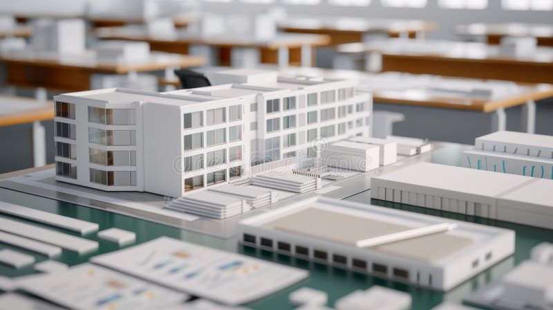 Modern Architectural Model of a Large Building Complex on a Tabletop ...
